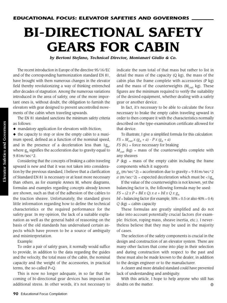 Bi-Directional Safety Gears | PDF | Elevator | Acceleration