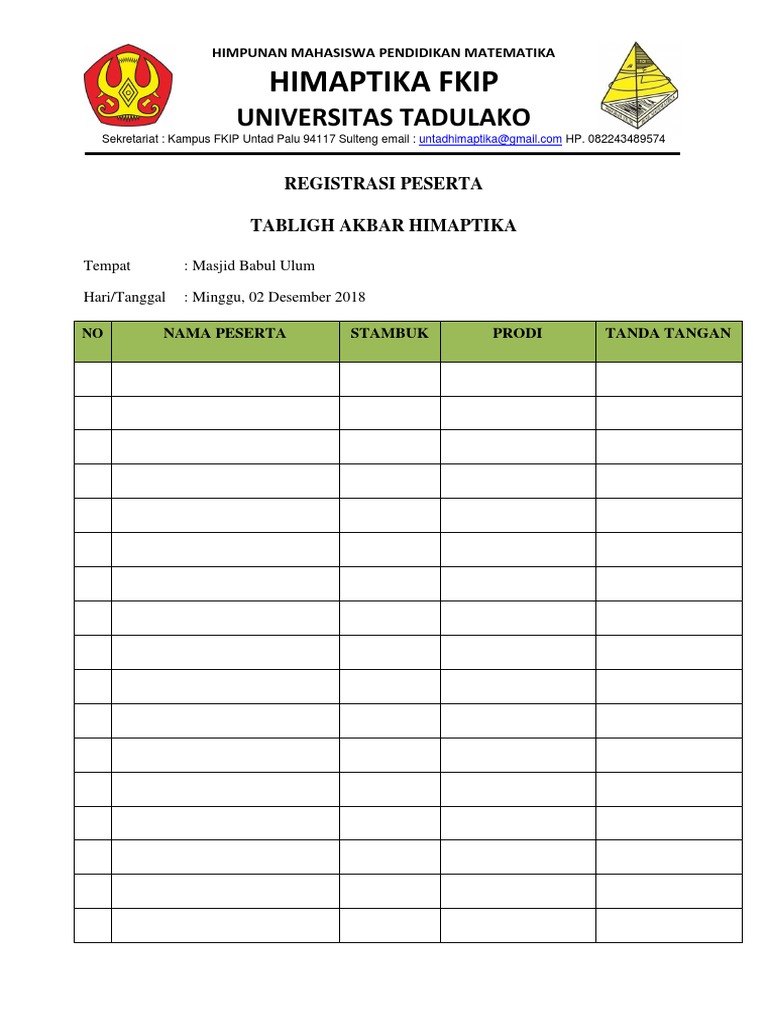Registrasi Peserta Tablig Akbar HIMAPTIKA | PDF
