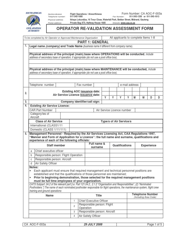 AOC Re-Validation Assessment Form | PDF | Aircraft | Aviation