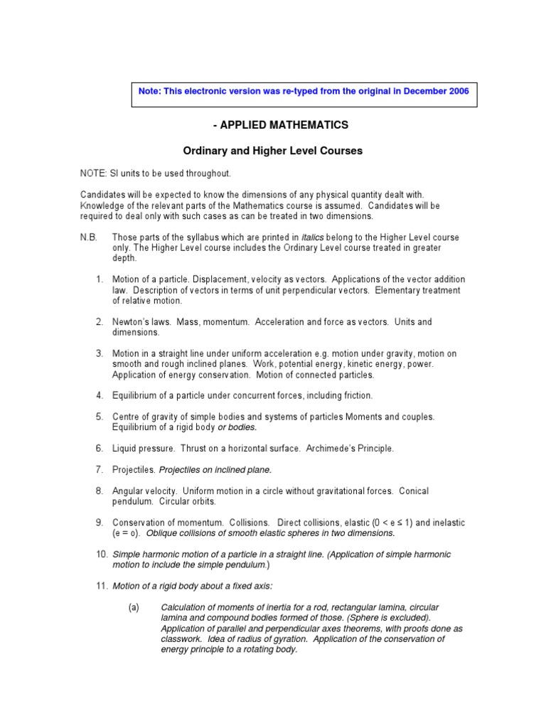 SCSEC04 Applied Maths Syllabus English | PDF | Collision | Rotation ...