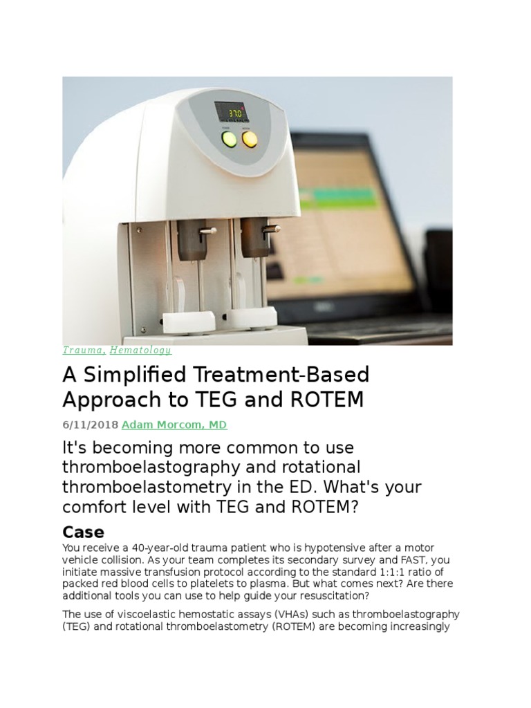 A Simplified Treatment-Based Approach To TEG and ROTEM | PDF ...