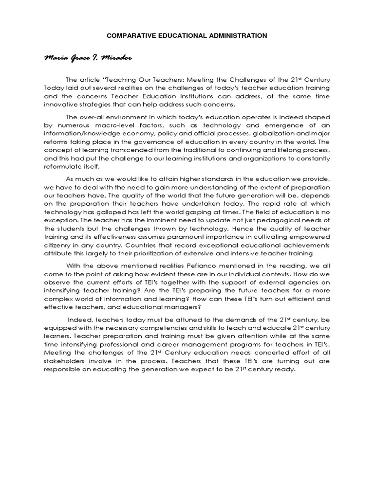 Comparative Educational Administration | PDF | Teacher Education | Teachers