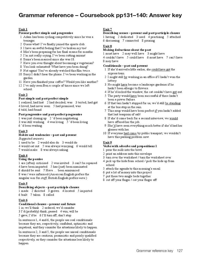 Grammar Reference Key: Units 1-14 | PDF | Grammar | Syntax