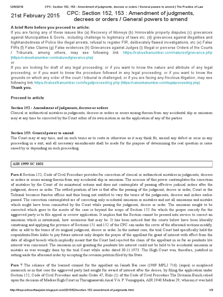 CPC - Smart Notes | PDF | Judgment (Law) | Decree