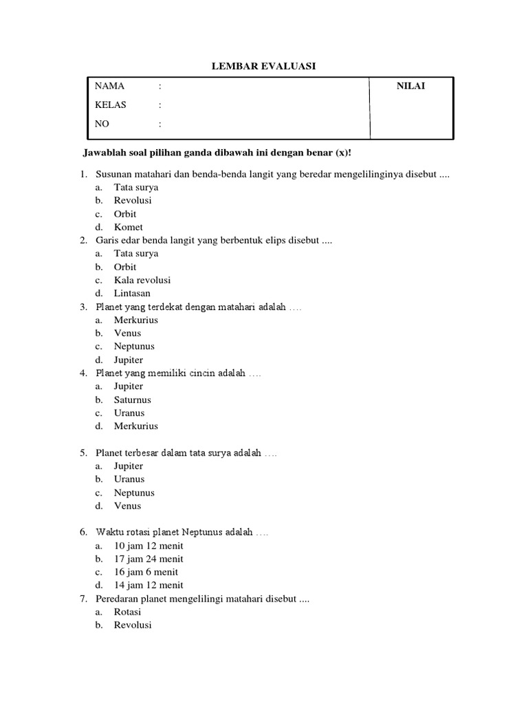 Lembar Evaluasi Siswa Penelitian | PDF