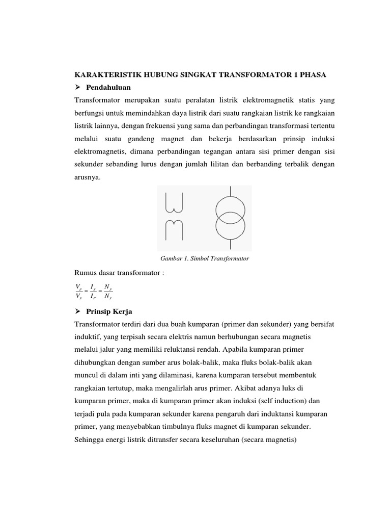 Karakteristik Hubung Singkat Transformator 1 Phasa | PDF
