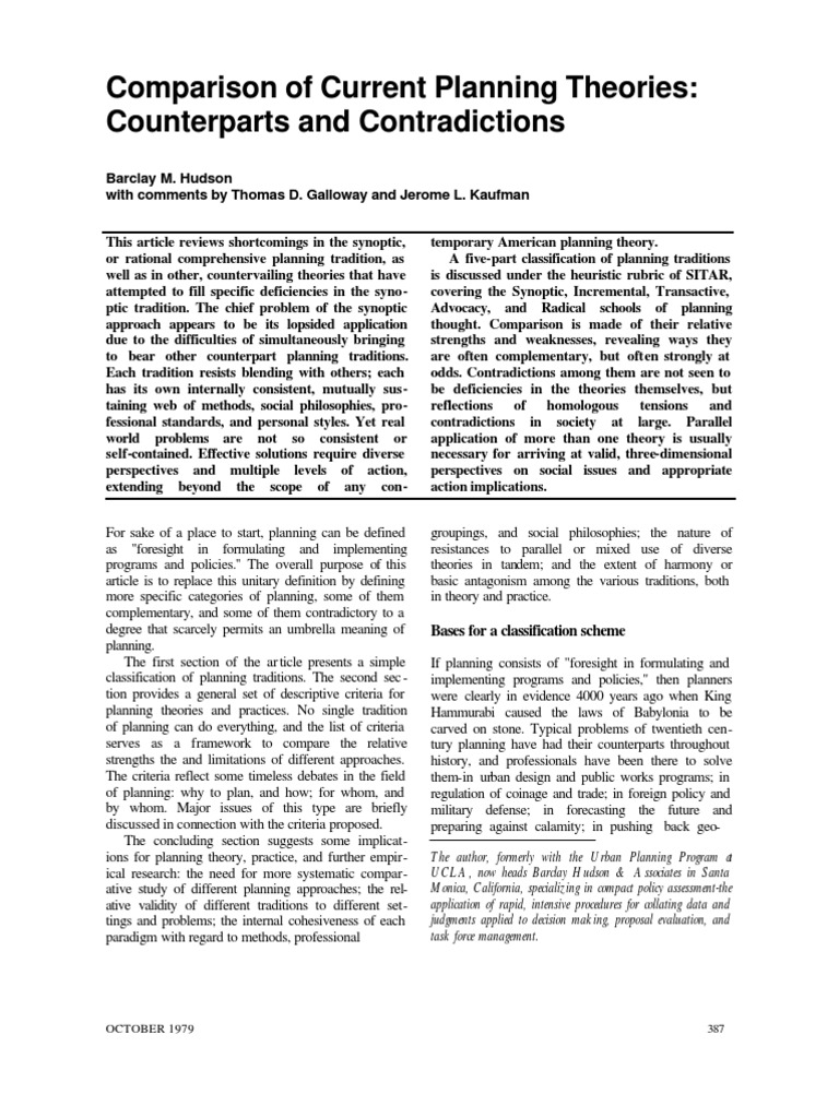 Comparison of Planning Theories | PDF | Urban Planning | Theory