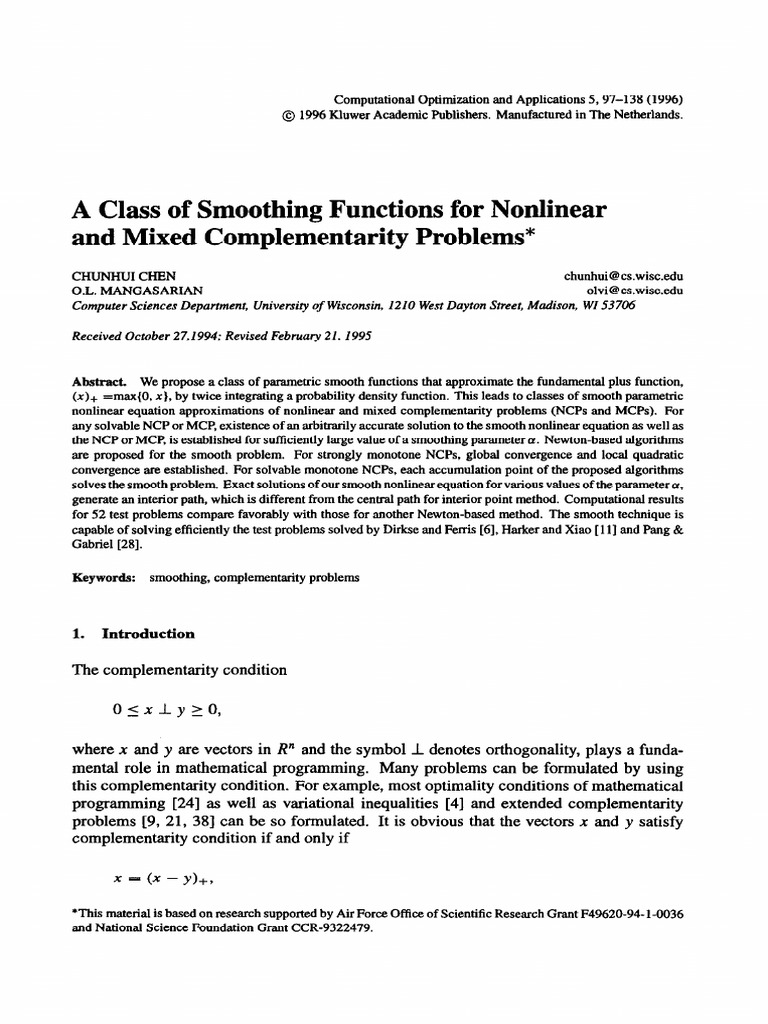 Chen1996A Class of Smoothing Functions For Nonlinear and Mixed | PDF | Nonlinear System ...