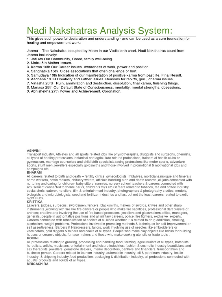 Nadi Nakshatras Analysis System | PDF | Physician
