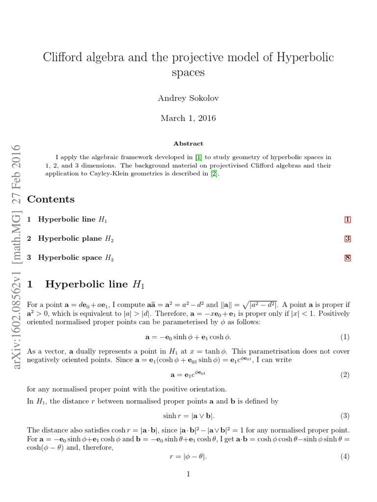 Clifford Algebra and The Projective Model of Hyperbolic Spaces PDF ...