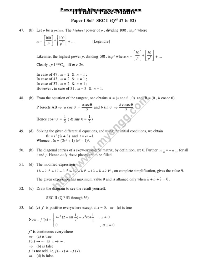 IITian Pace Maths1&2 | PDF | Logarithm | Determinant