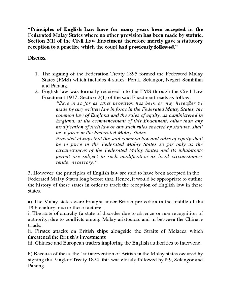 Malaysian Legal System Q6 (Sem 1) | PDF | English Law | Equity (Law)