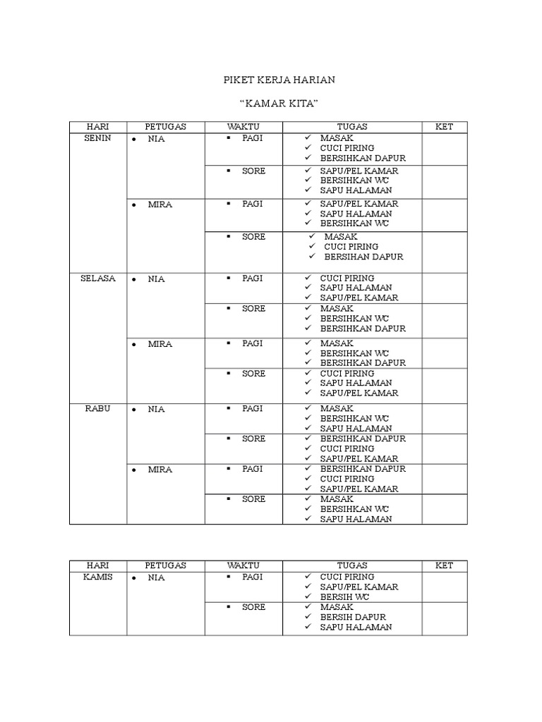 Contoh Piket Harian | PDF
