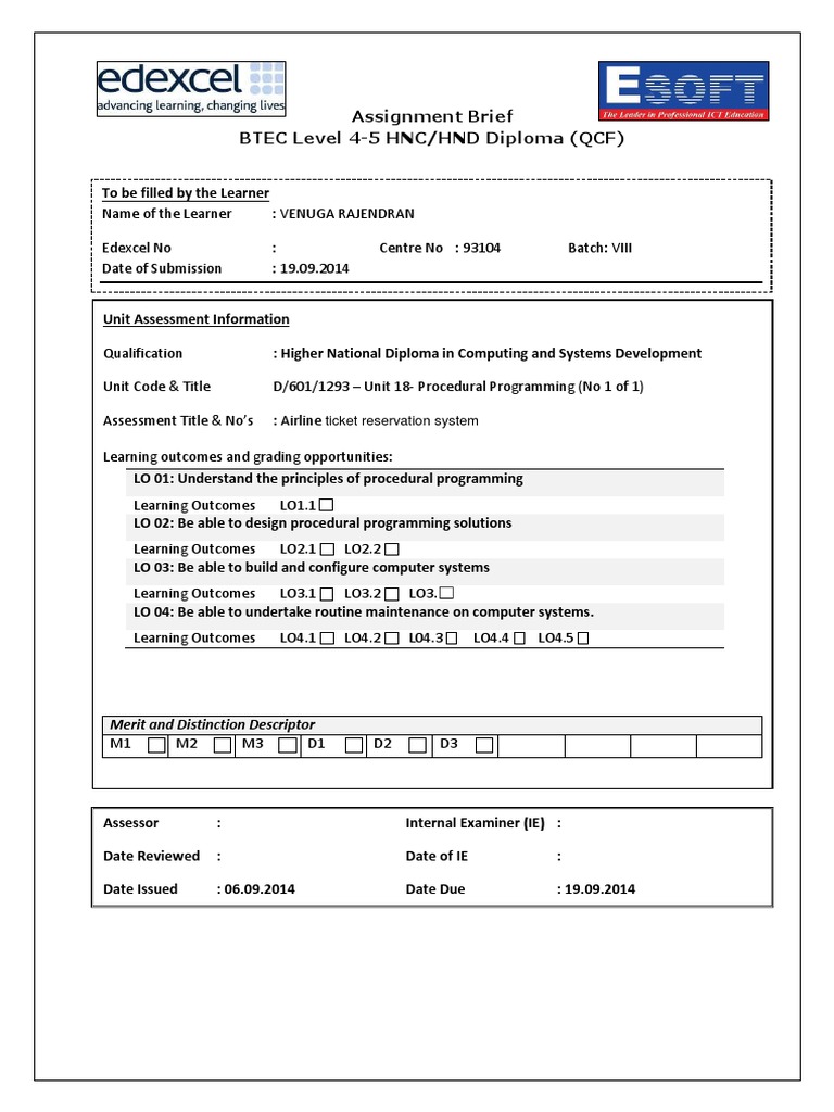 Assignment Brief BTEC Level 4-5 HNC/HND Diploma (QCF) : Merit and ...