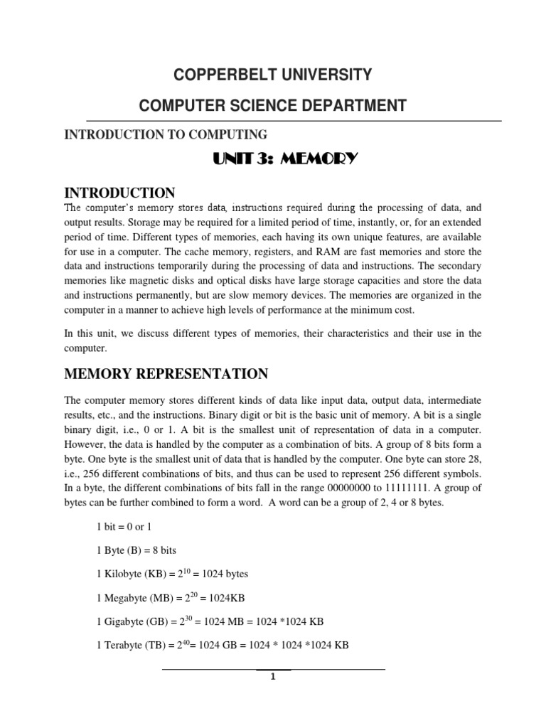 UNIT 3 - Computer Memory | PDF | Computer Data Storage | Disk Storage
