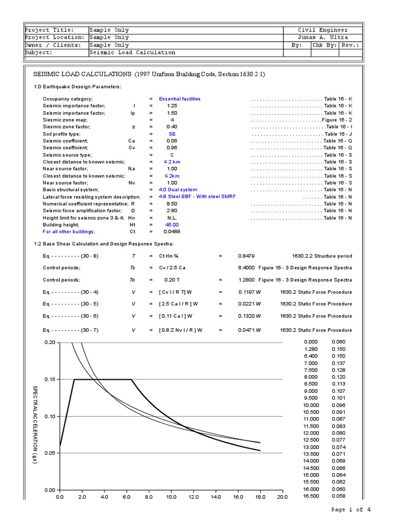 Seismic Load Calculation NSCP 2010 & UBC 1997 | PDF | Seismology ...