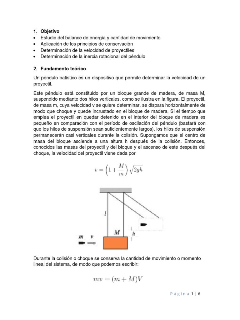 Pendulo Balistico | PDF | Péndulo | Movimiento (física)