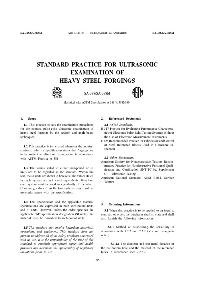 Standard Practice For Ultrasonic Examination of Heavy Steel Forgings ...