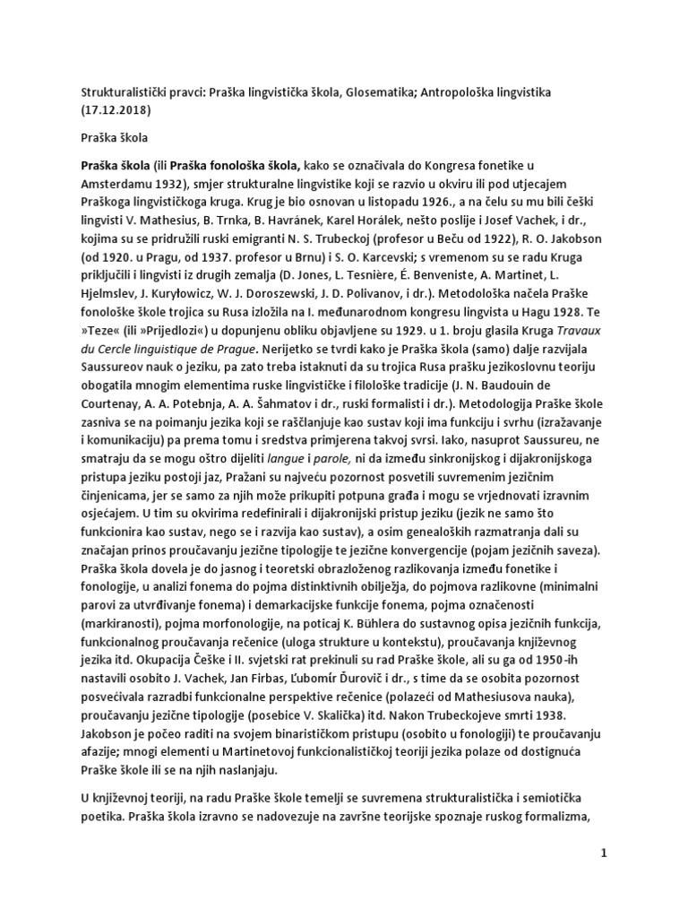 Praska Skola, Antropoloska Lingvistika | PDF