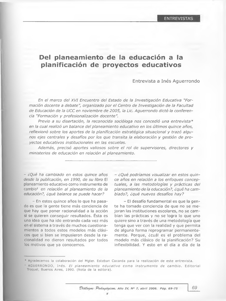 Ines Aguerrondo Planeamiento Educativo para El Cambio | PDF ...