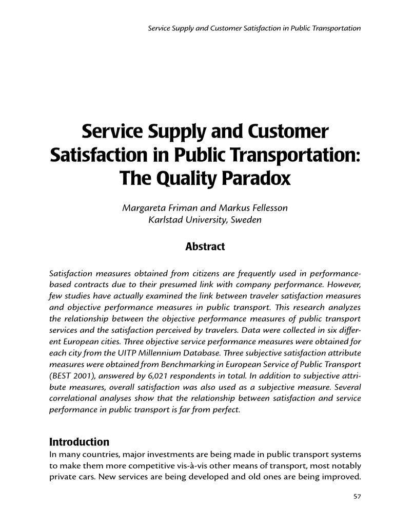 Service Supply and Customer Satisfaction in Public Transportation: The ...