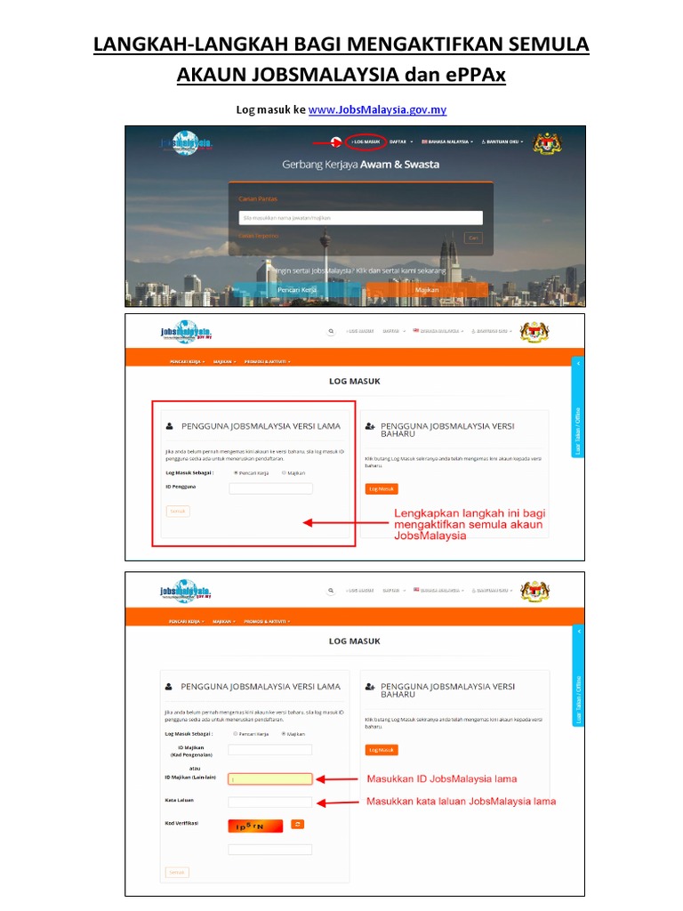 Langkah Langkah Pengaktifan Semula Akaun JobsMalaysia EPPAx | PDF