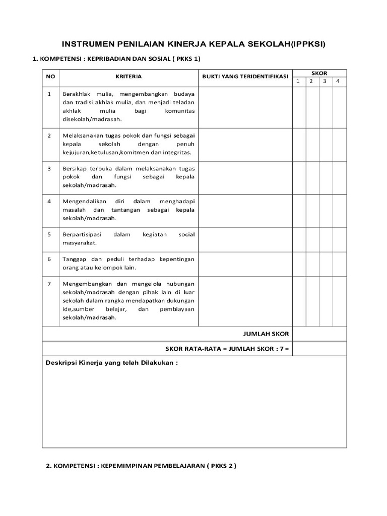 Instrumen Penilaian Kinerja Kepala Sekolah (Ippksi) PDF | PDF Instrumen Penilaian Kinerja Kepala Sekolah (Ippksi) PDF | PDF