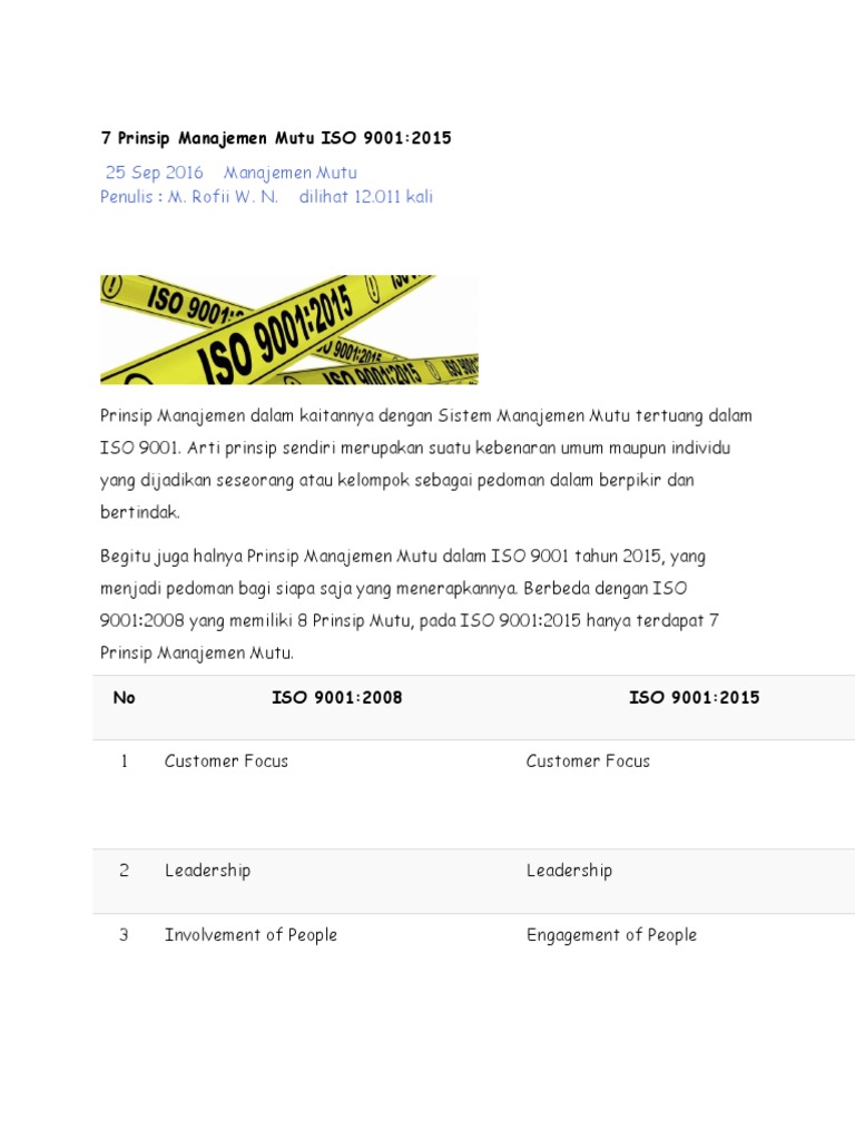 7 Prinsip Manajemen Mutu ISO 9001 | PDF