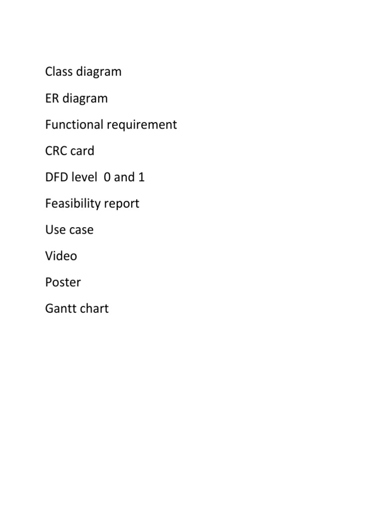 Class Diagram ER Diagram Functional Requirement CRC Card DFD Level 0 ...