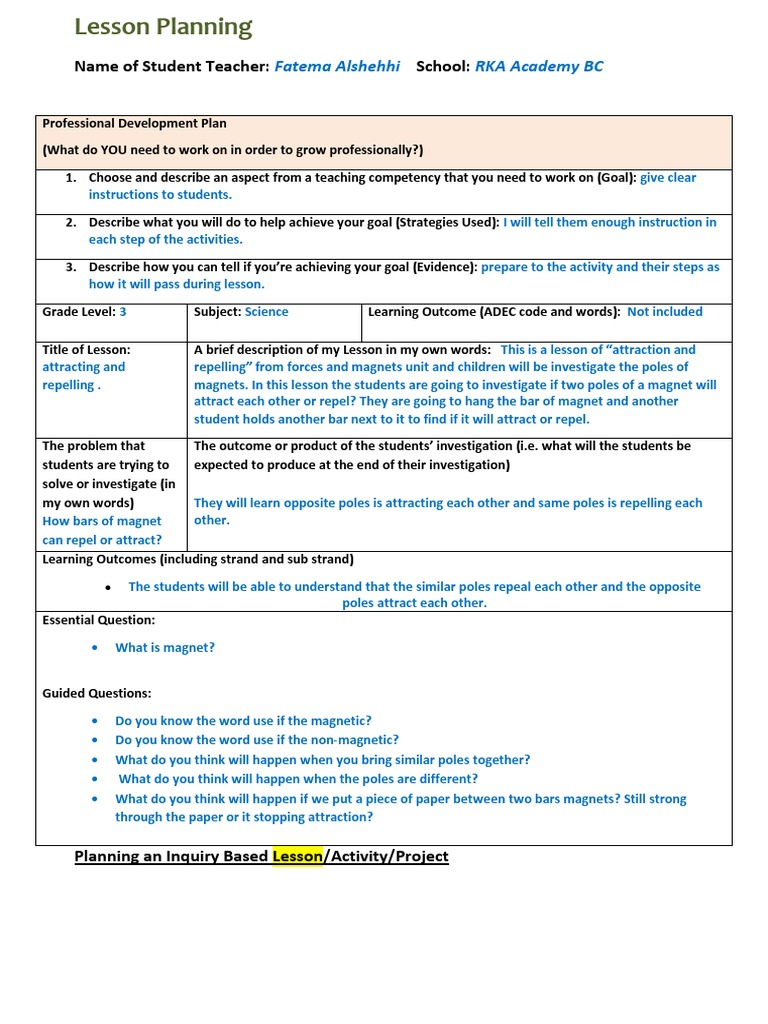 Lesson Plan 4 Force and Magnet 10 | PDF | Magnetism | Magnet