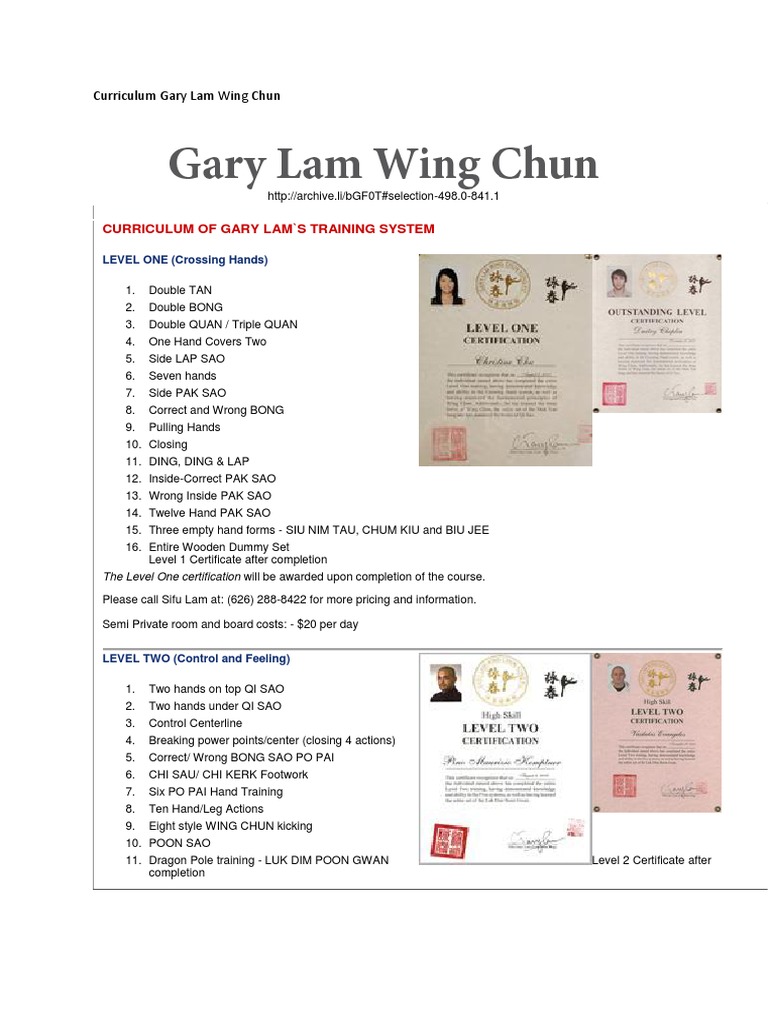 Curriculum Gary Lam Wing Chun | PDF