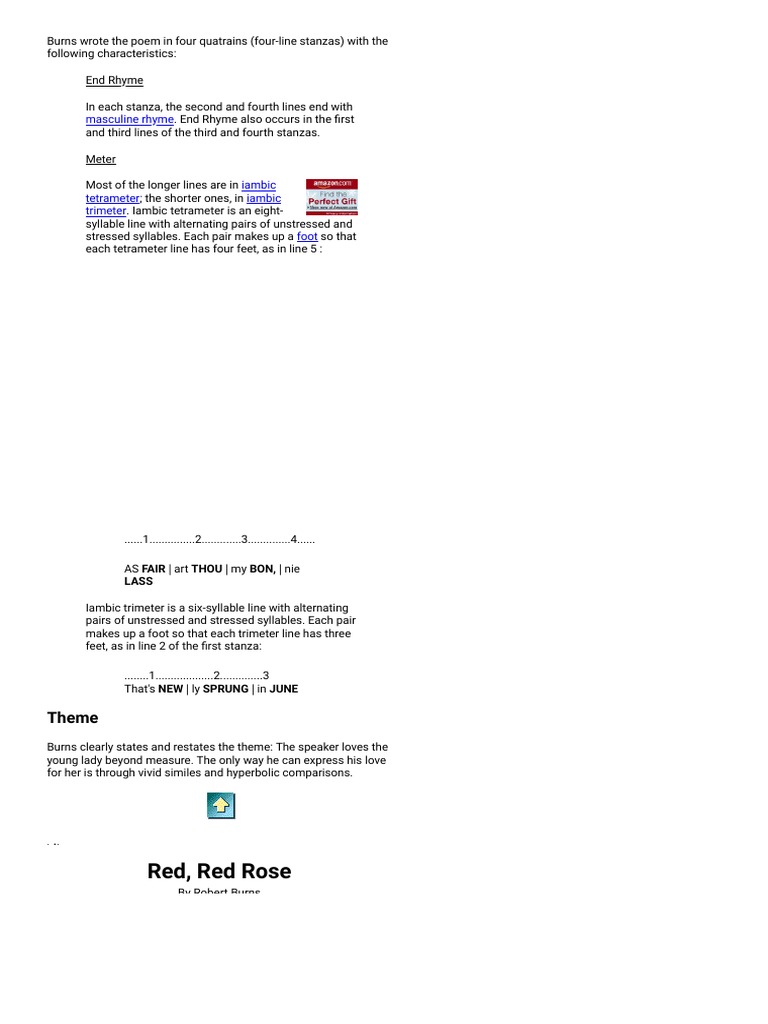 My Love Is Like A Red, Red Rose - Analysis | PDF | Poetry | Languages