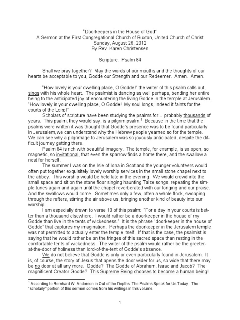 Doorkeepers in God's House Explained | PDF | Psalms | Jesus
