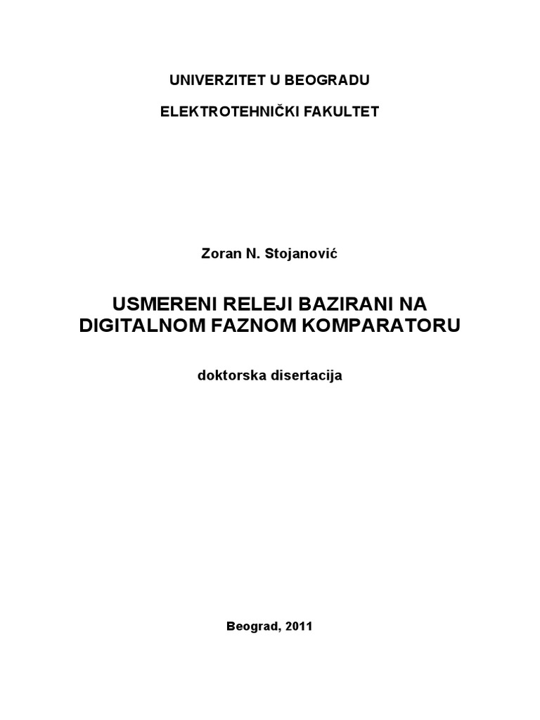 Doktorat - USMERENI RELEJI BAZIRANI NA DIGITALNOM PDF | PDF