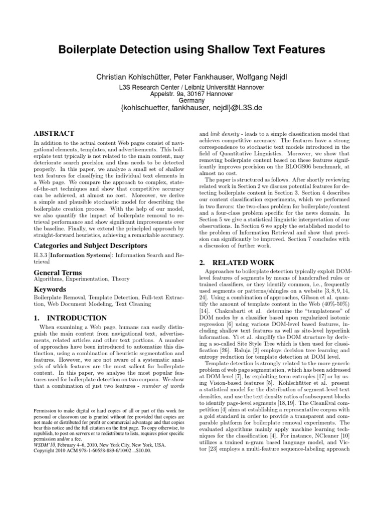 Boilerplate Detection Using Shallow Text Features | PDF | Receiver ...