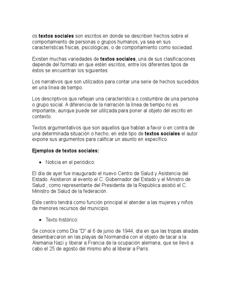 Tipos y ejemplos de textos sociales | PDF