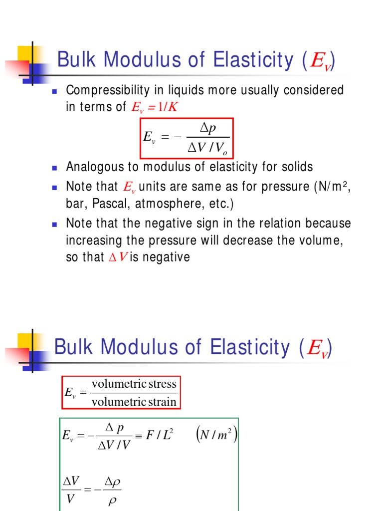 Bulk Modulus of Elasticity : V V P E | PDF