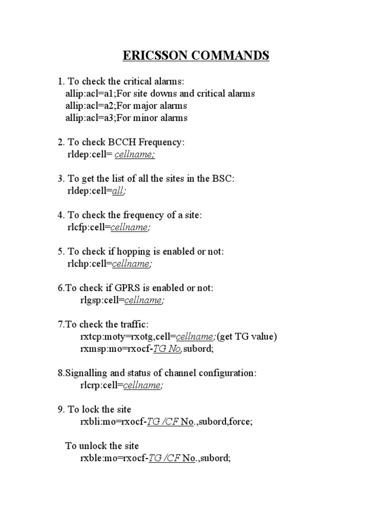 Ericsson Commands | PDF | Technology & Engineering