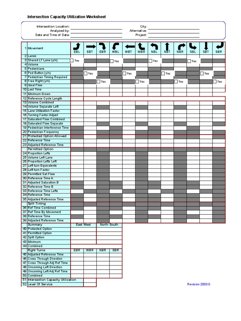 Intersection Capacity Utilization Worksheet | PDF