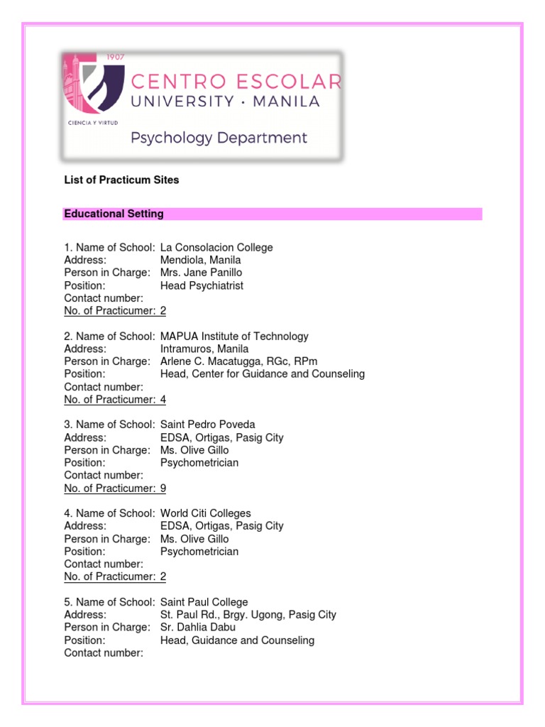 Practicum Sites | PDF | Metro Manila | Philippines