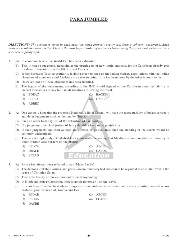 Extra Quetions On para Jumbled | PDF | Business