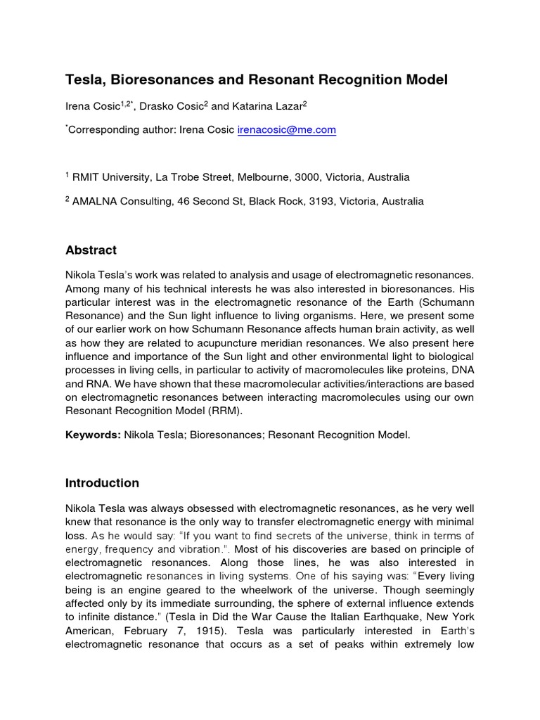 2017 Tesla, Bioresonances and Resonant Recognition Model | PDF ...