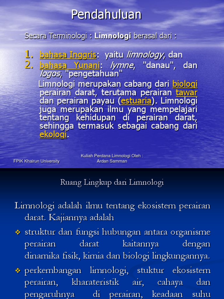 Pengantar Ilmu Limnologi dan Ekosistem Perairan | PDF