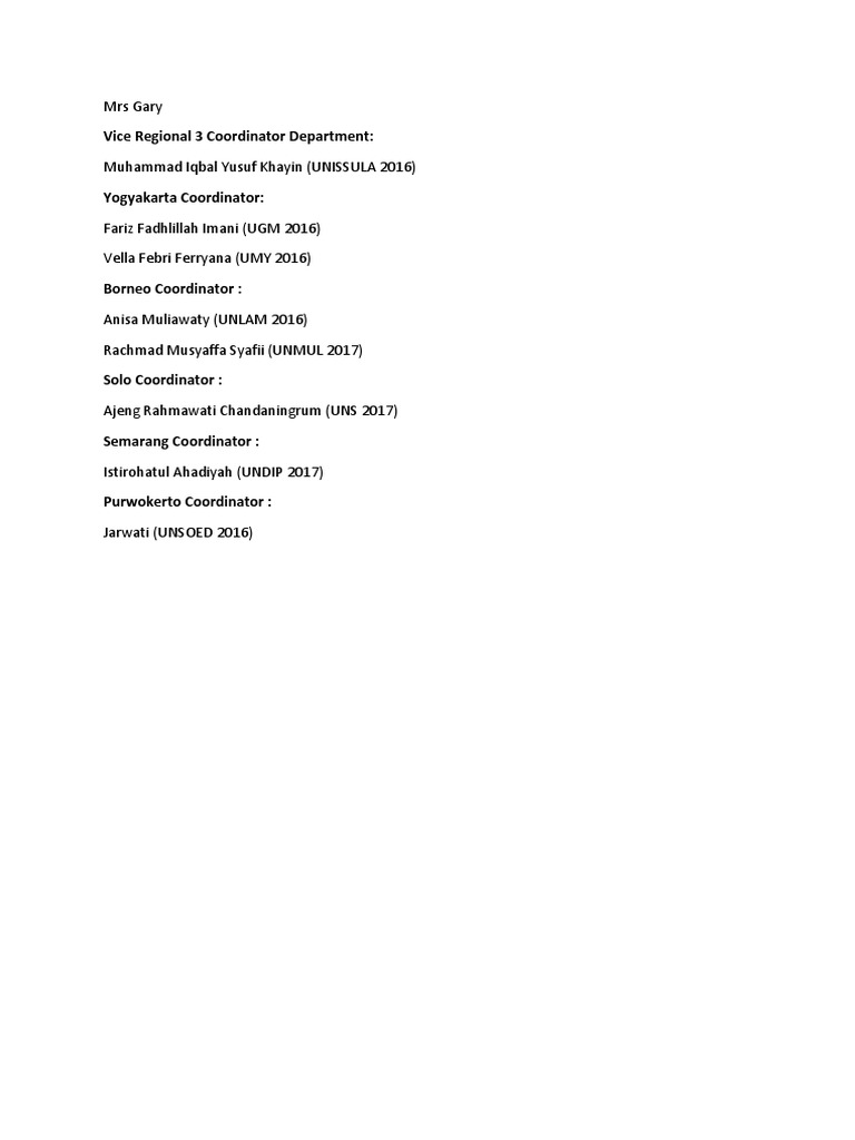 Regional Coordinators Directory | PDF