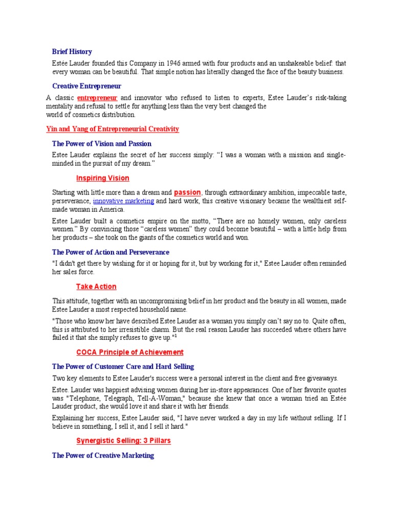 Brief History of Estee Lauder | PDF