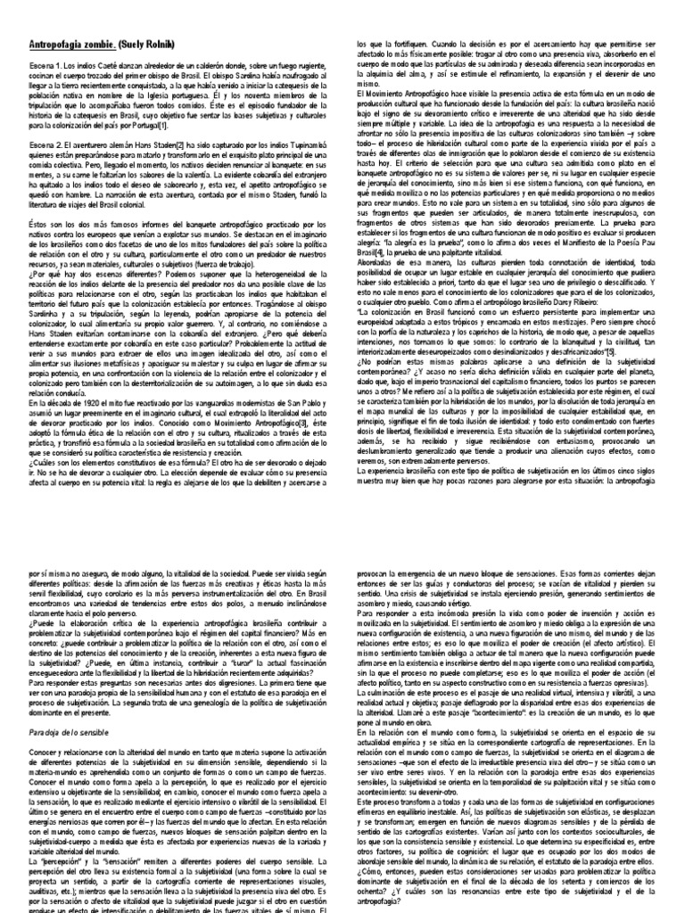 Antropofagia Zombie SUELY ROLNIK PDF | PDF | Subjetividad | Vanguardia