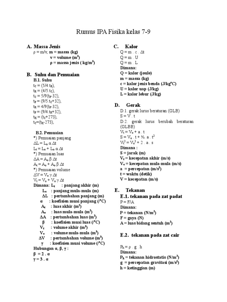 Rumus IPA Fisika Kelas 7 | PDF