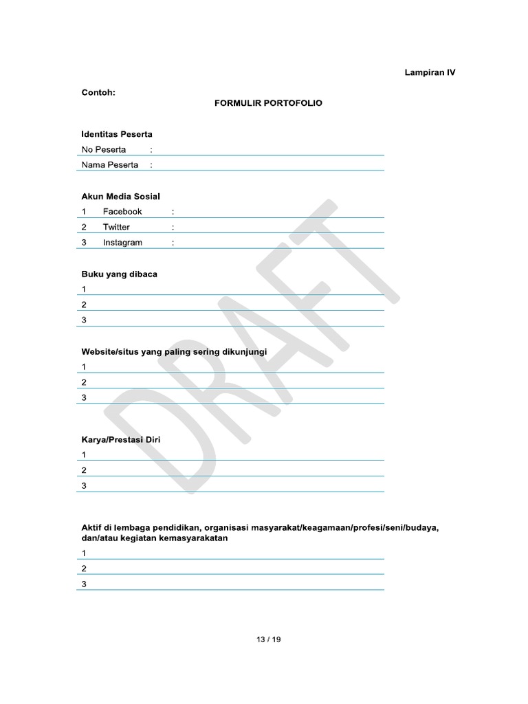 Contoh Formulir Portofolio | PDF