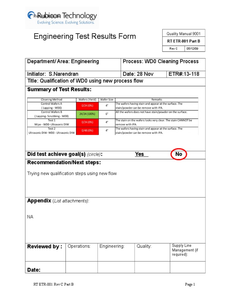 Engineering Test Results Form | PDF | Science | Engineering