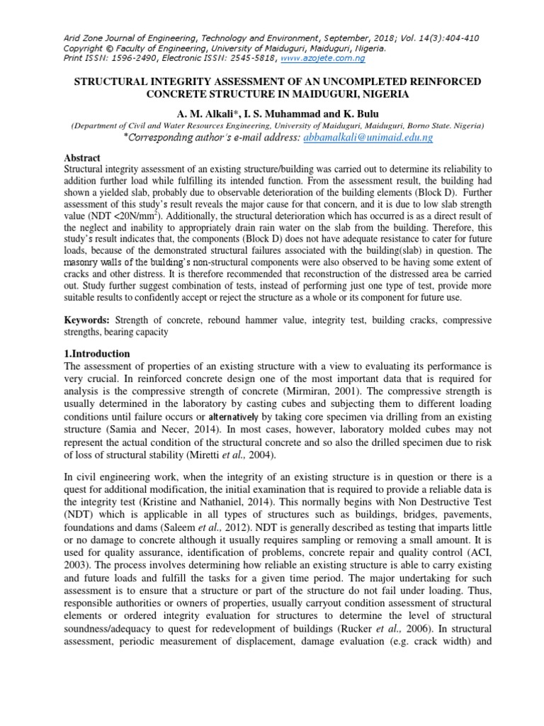 Structural Integrity Assessment of An Uncompleted Reinforced Concrete ...